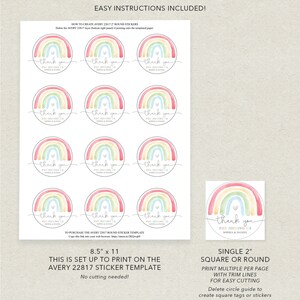 Boho Rainbow Thank You Stickers Template, Favor Tags, Wedding Printable ...