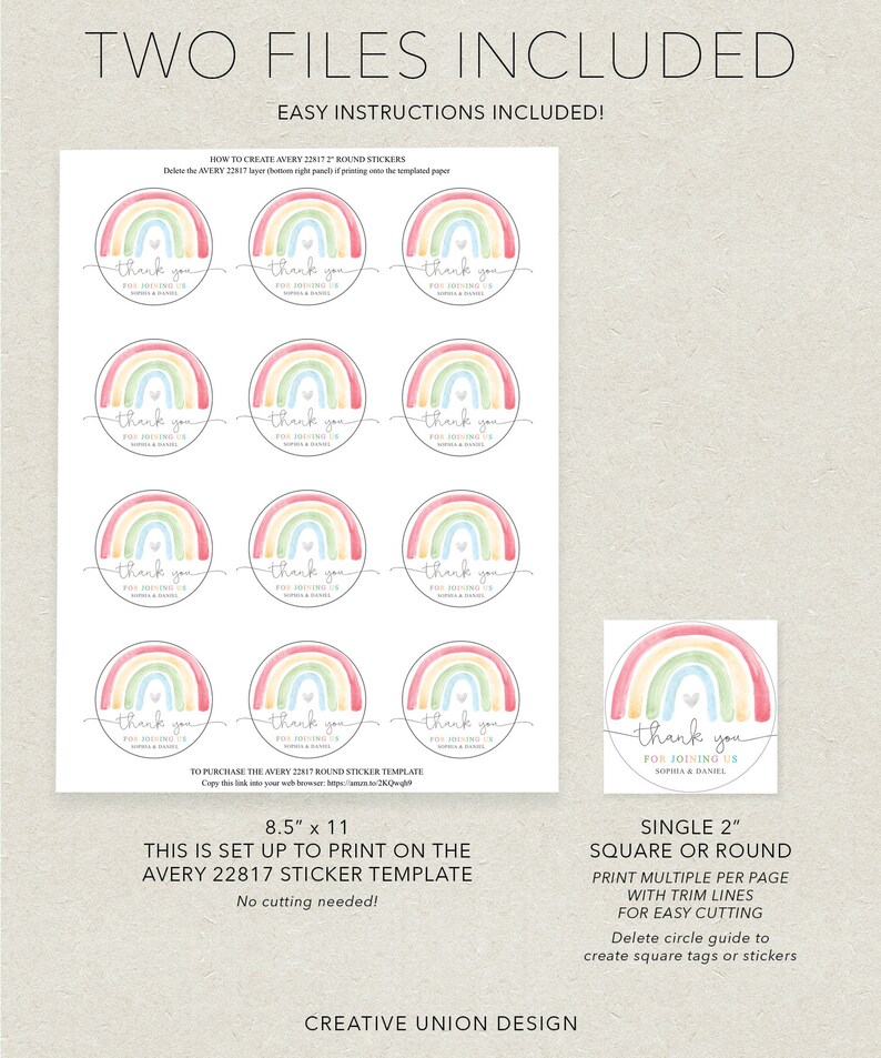 Boho Rainbow Thank You Stickers Template, Favor Tags, Wedding Printable ...