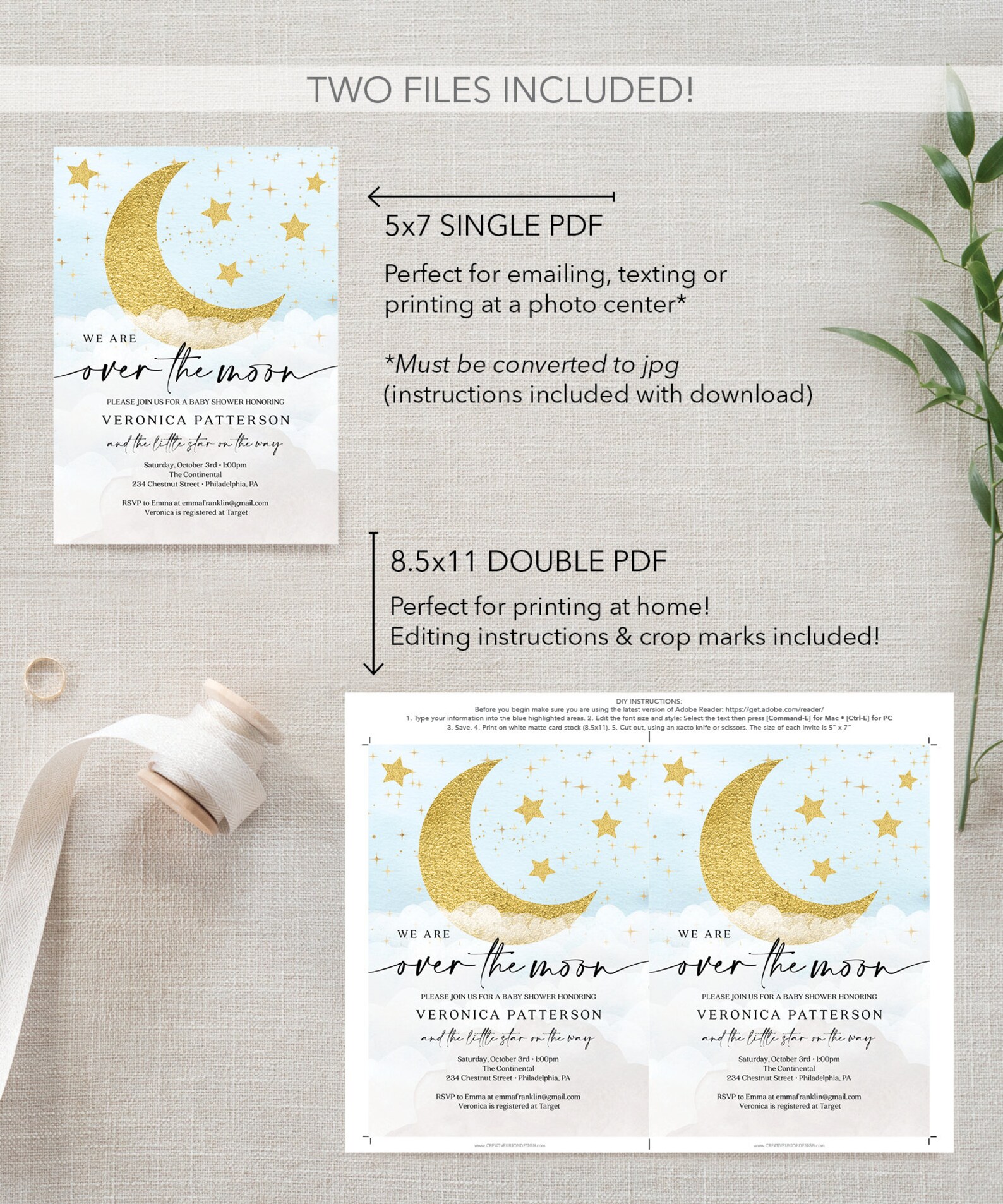 Over the Moon Boy Baby Shower Invitation Template Printable - Etsy