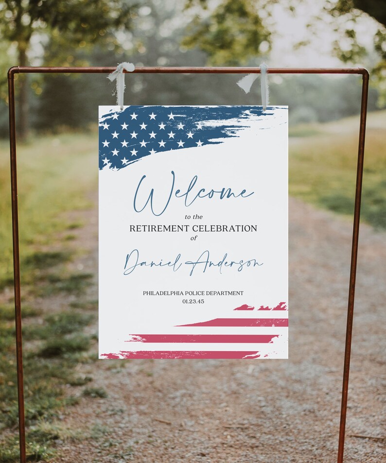 Editable Retirement Party Welcome Sign Template, American Flag, Army ...