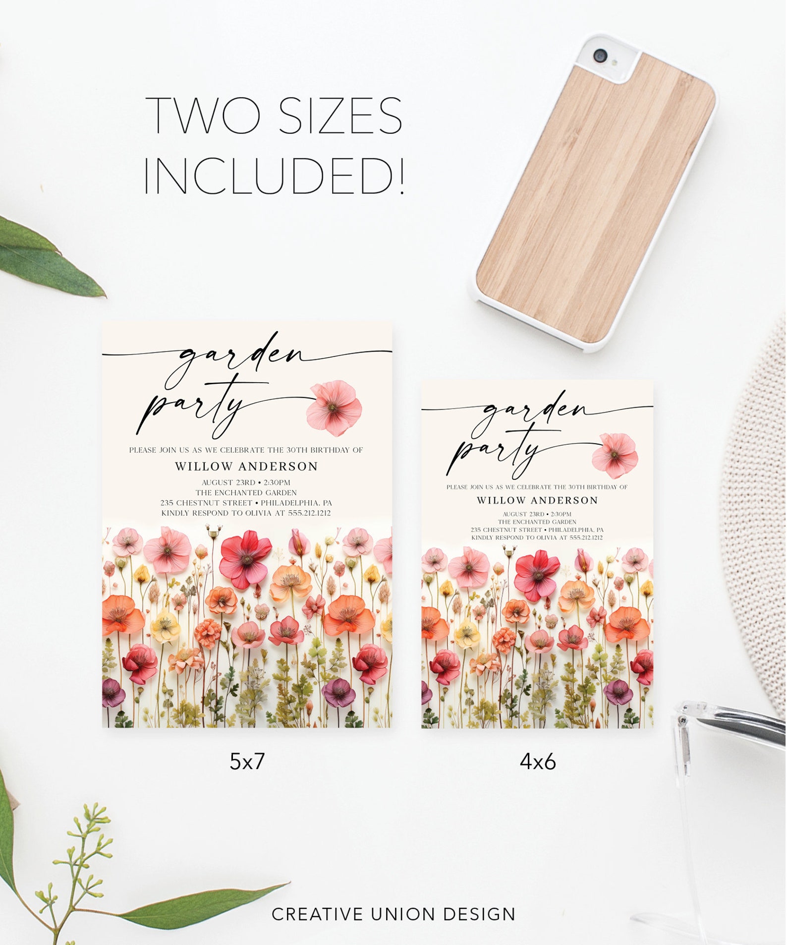 Garden Party, Wildflower Birthday Party Invite Template, Flower Stems ...