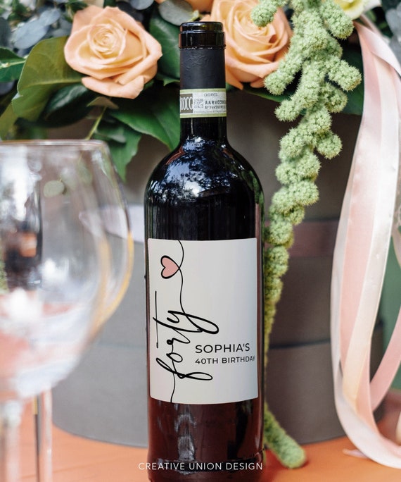 Printable Forty Label, 40th Birthday Wine Label, Heart Forty Wine ...