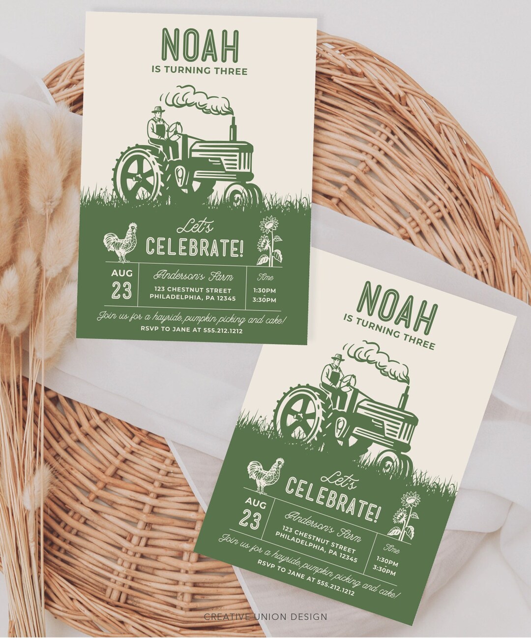 Country Farmer Tractor Birthday Invitation Template, Hayride, Pumpkin ...