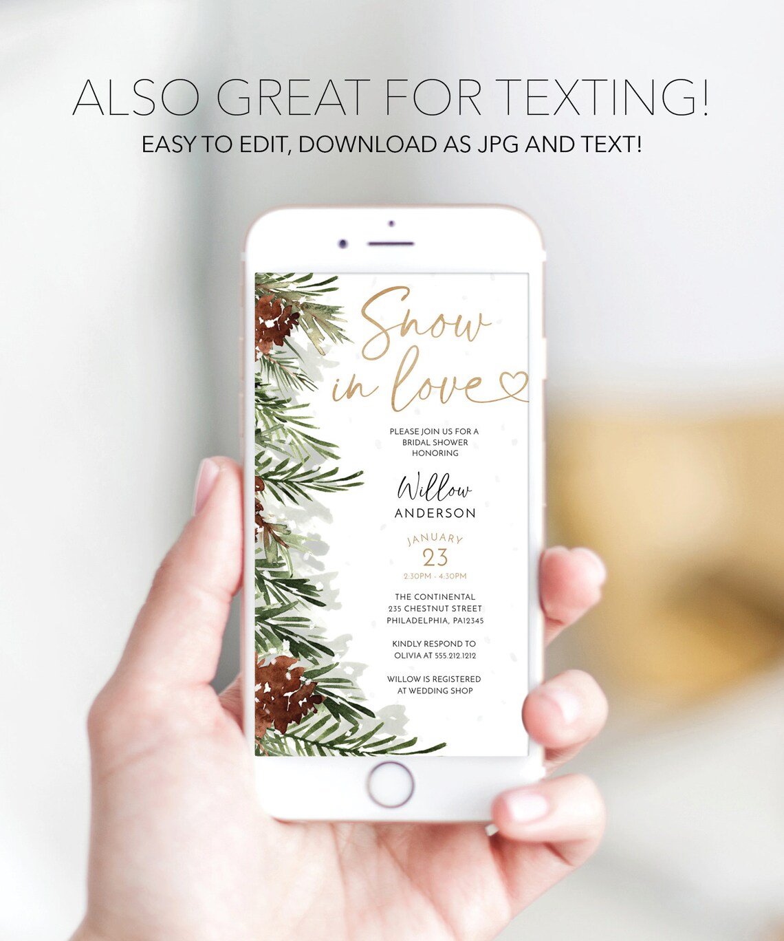 Snow in Love Winter Bridal Shower Invitation Template - Etsy