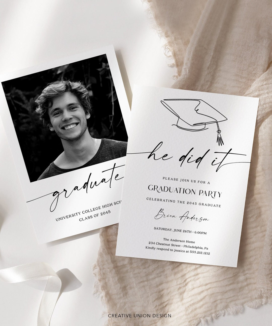 Minimalist Graduation Party Invite Template, Modern Graduation ...