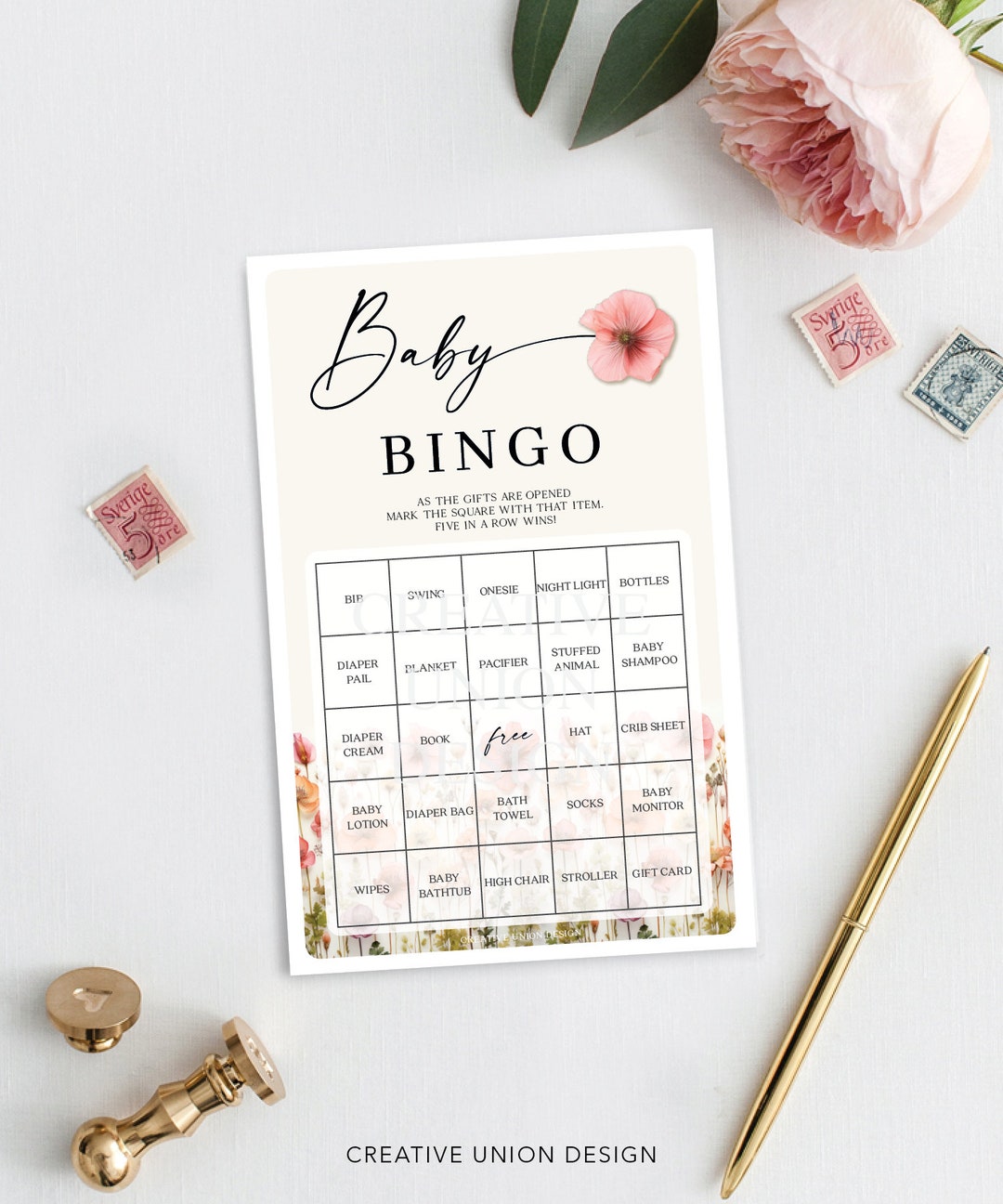 Wildflower Baby Shower Bingo, 60 Unique Game Sheets, Baby Shower Games ...