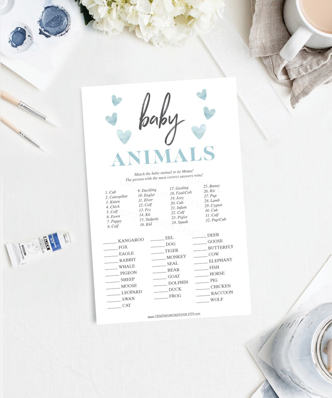 Baby Animals Baby Shower Game, Baby Shower Games, Who's My Mama, Boy ...