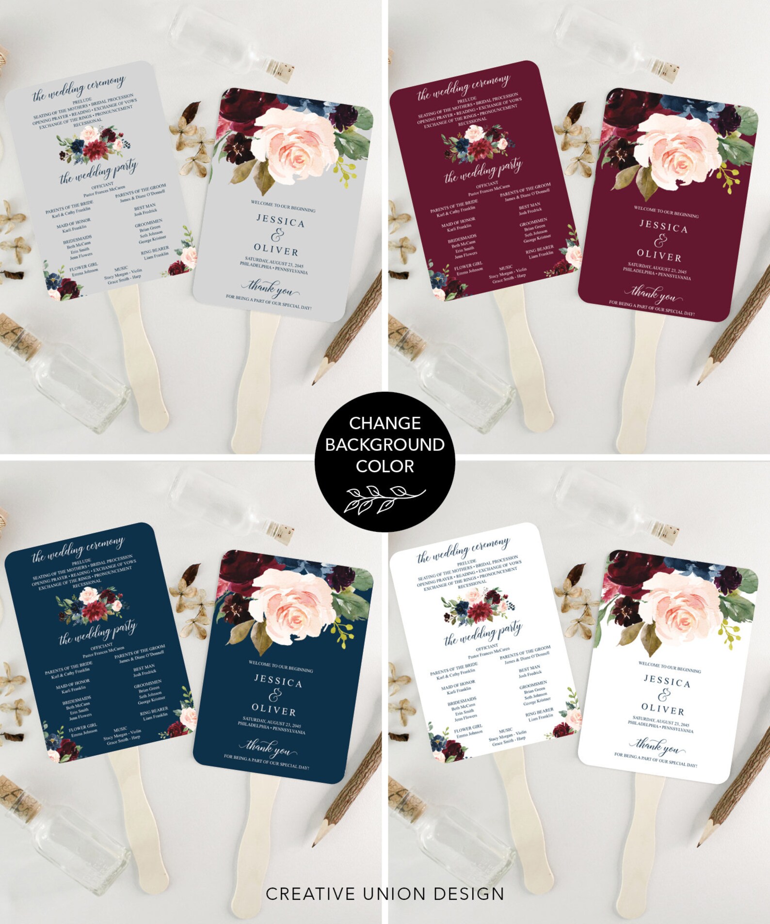 Wedding Program Fan Template, Printable Program Fan, Wedding Fans ...