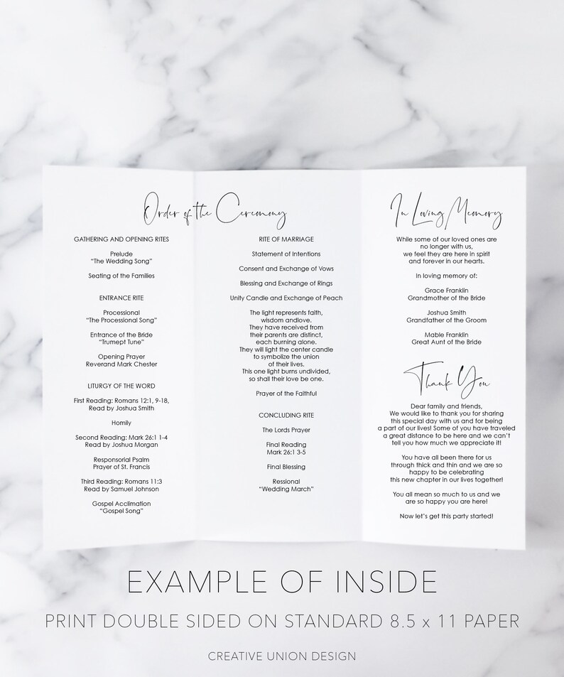 Trifold Wedding Program Template Wedding Ceremony Program | Etsy