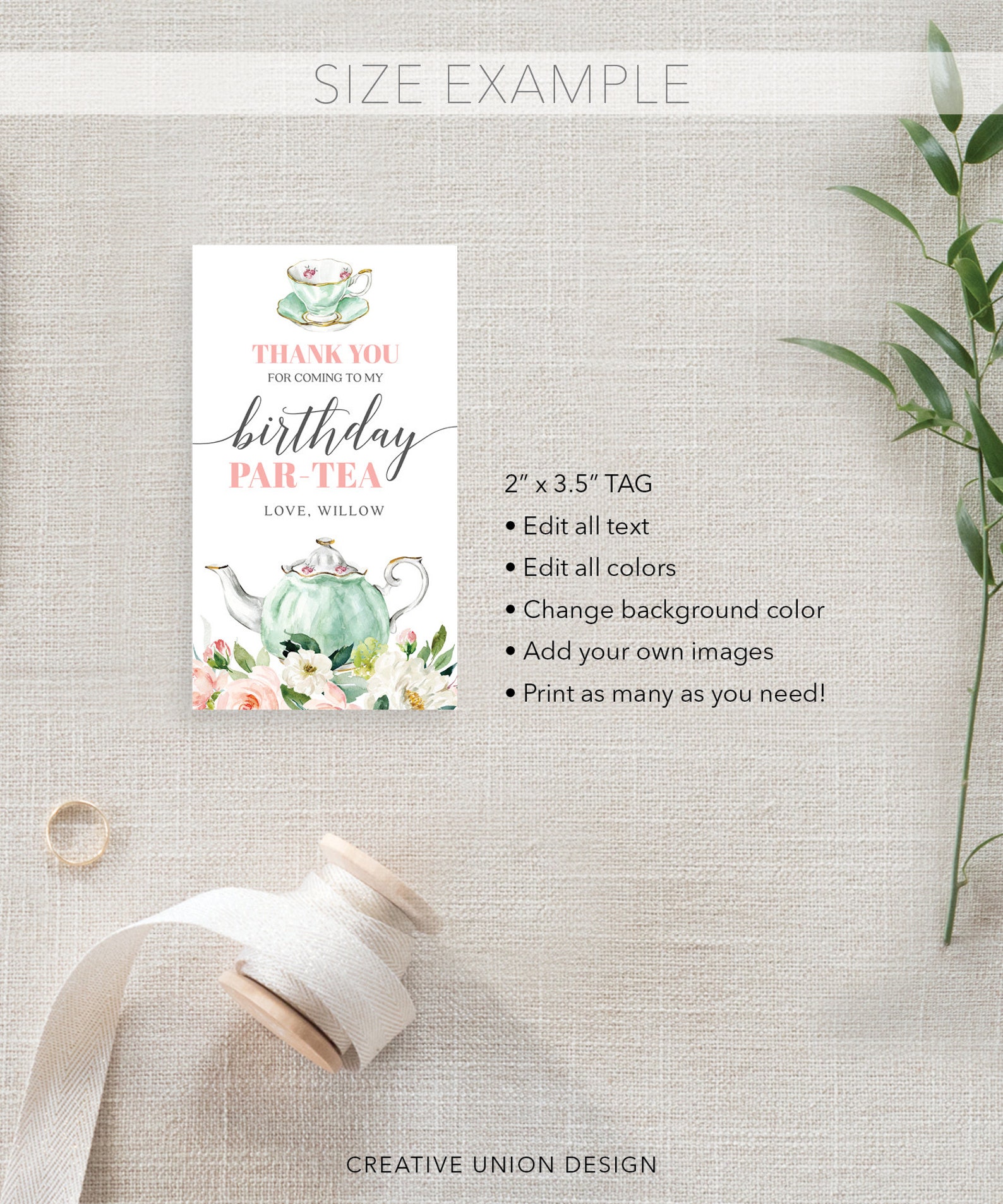 Tea Printable Favor Tag, Editable Thank You Tag Template, Favor Tag ...