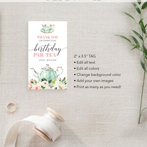 Tea Printable Favor Tag, Editable Thank You Tag Template, Favor Tag ...
