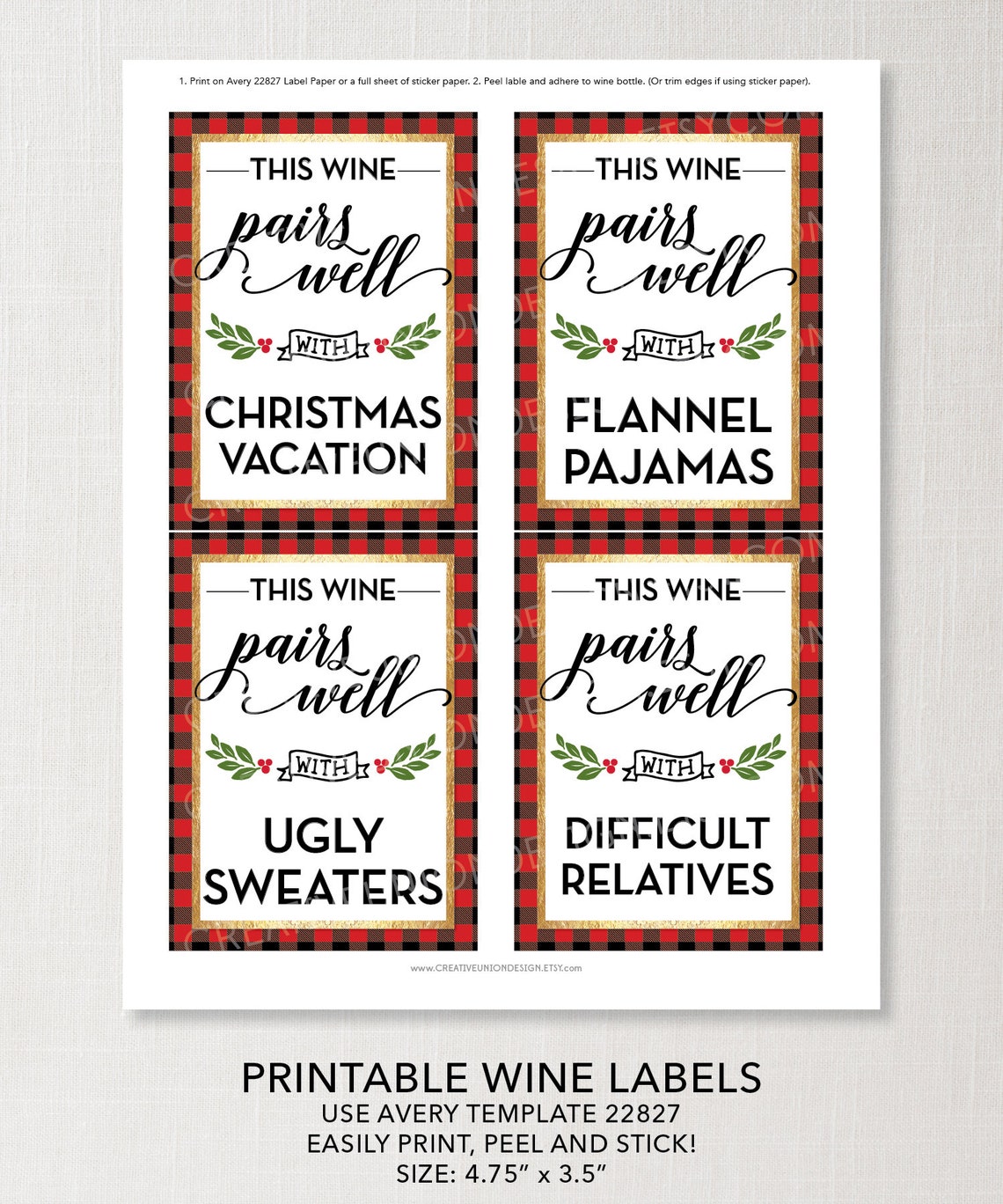 Funny Printable Wine Labels Holiday Christmas Wine Labels | Etsy
