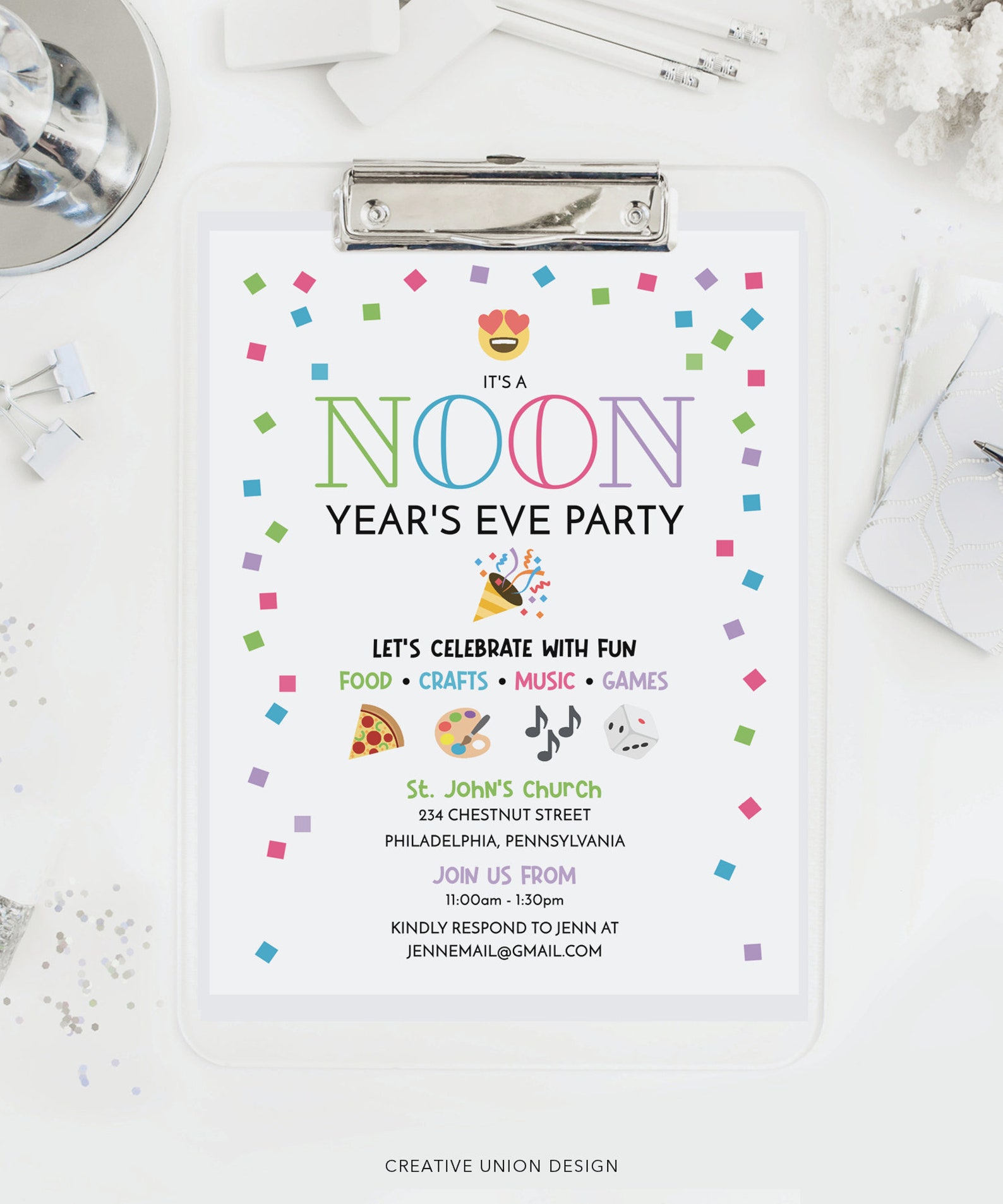 Noon Years Eve Party Flyer Invitation, Printable Holiday Party Invite ...