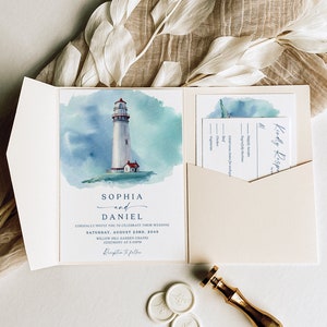Lighthouse Wedding Invitations Template, Printable Wedding Invitation ...