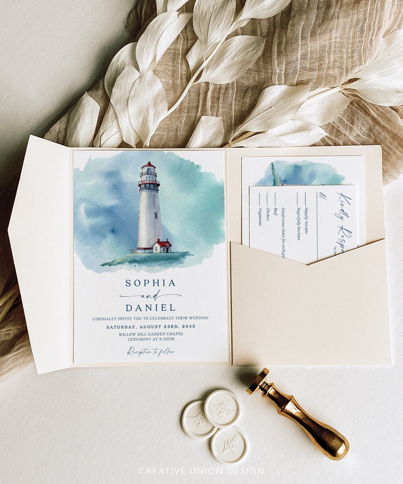 Lighthouse Wedding Invitations Template Printable Wedding - Etsy