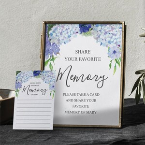Vintage Blue Hydrangea Share A Memory Card Template, Printable Favorite ...