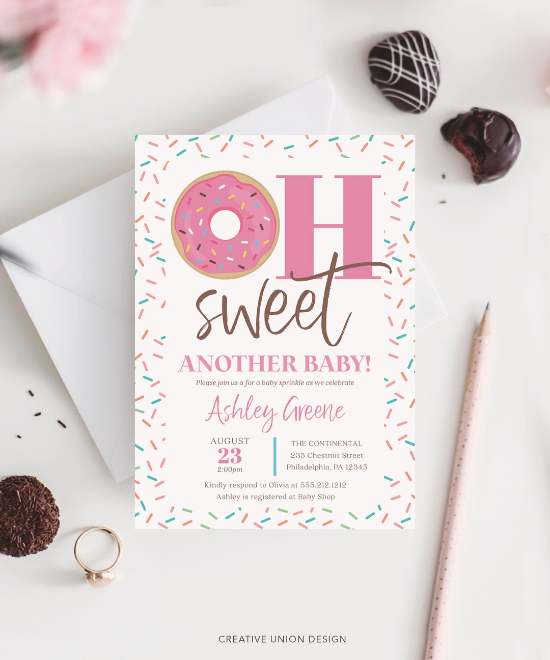 Donut Baby Sprinkle Invite Template, Baby Shower Invite Printable, Baby Shower Invitation, Girl ...