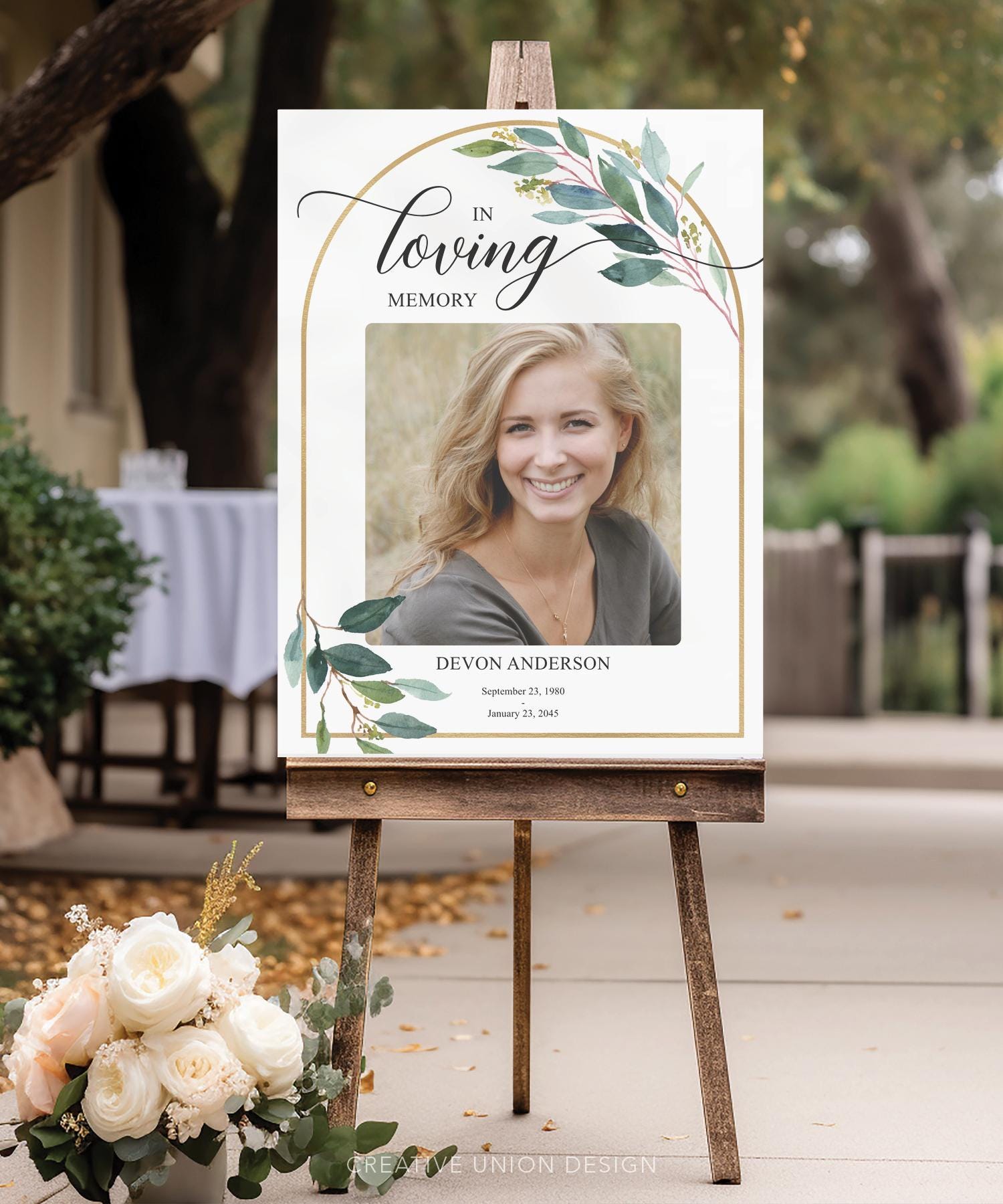 Funeral Memorial Sign, Celebration of Life With Picture, Garden Greens ...