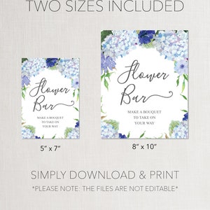 Vintage Blue Hydrangea Flower Bar Sign, Bouquet Bar, Printable Table ...