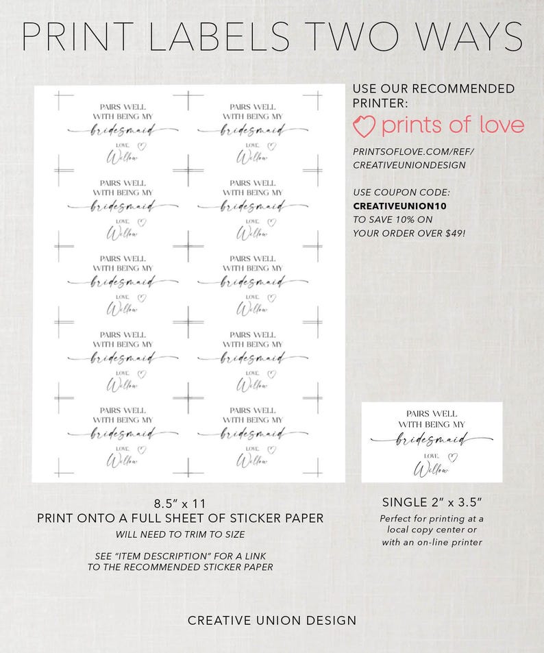 Bridesmaid Mini Champagne Labels Template Printable Bridesmaid Proposal ...