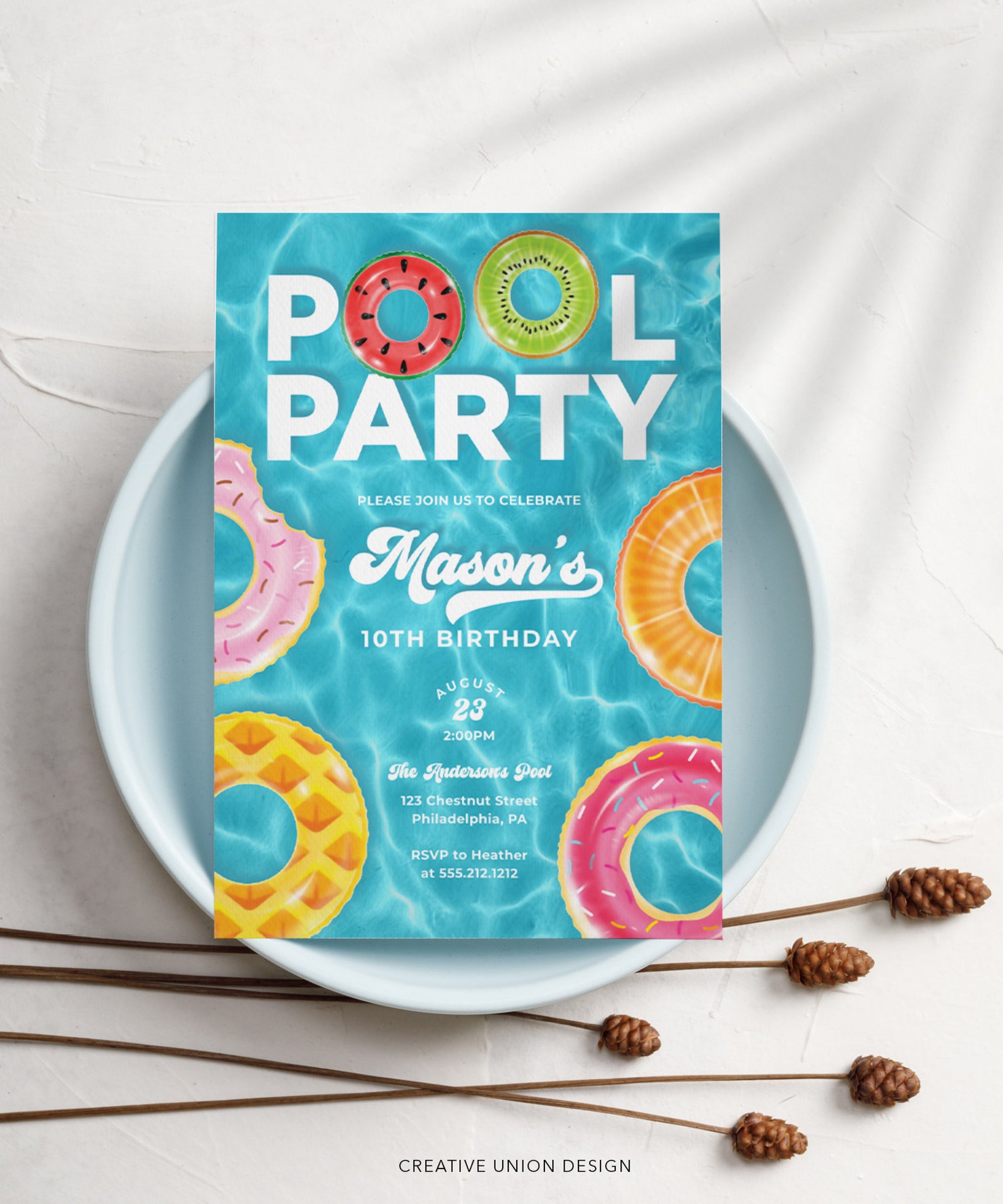 Summer Pool Party Invitation Template, Summer Birthday Invite, Pool ...