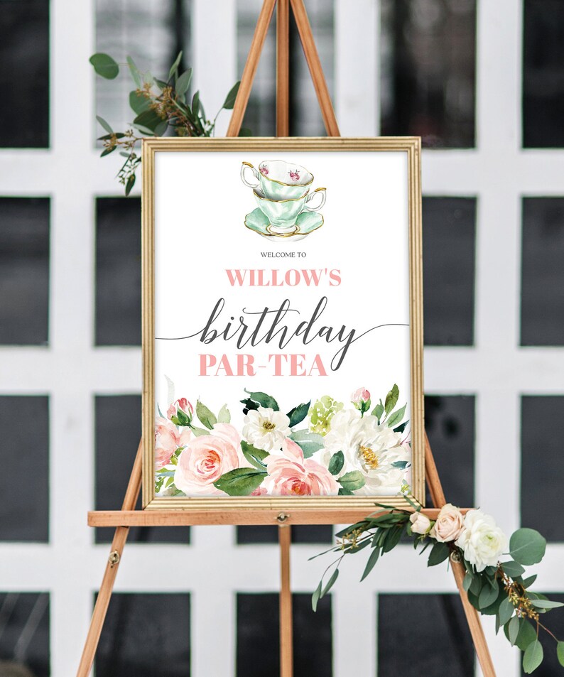 Tea Party Editable Birthday Party Welcome Sign Template - Etsy