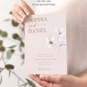 Neutral Minimal Boho Wedding Invitation Template Set, Botanical Floral ...