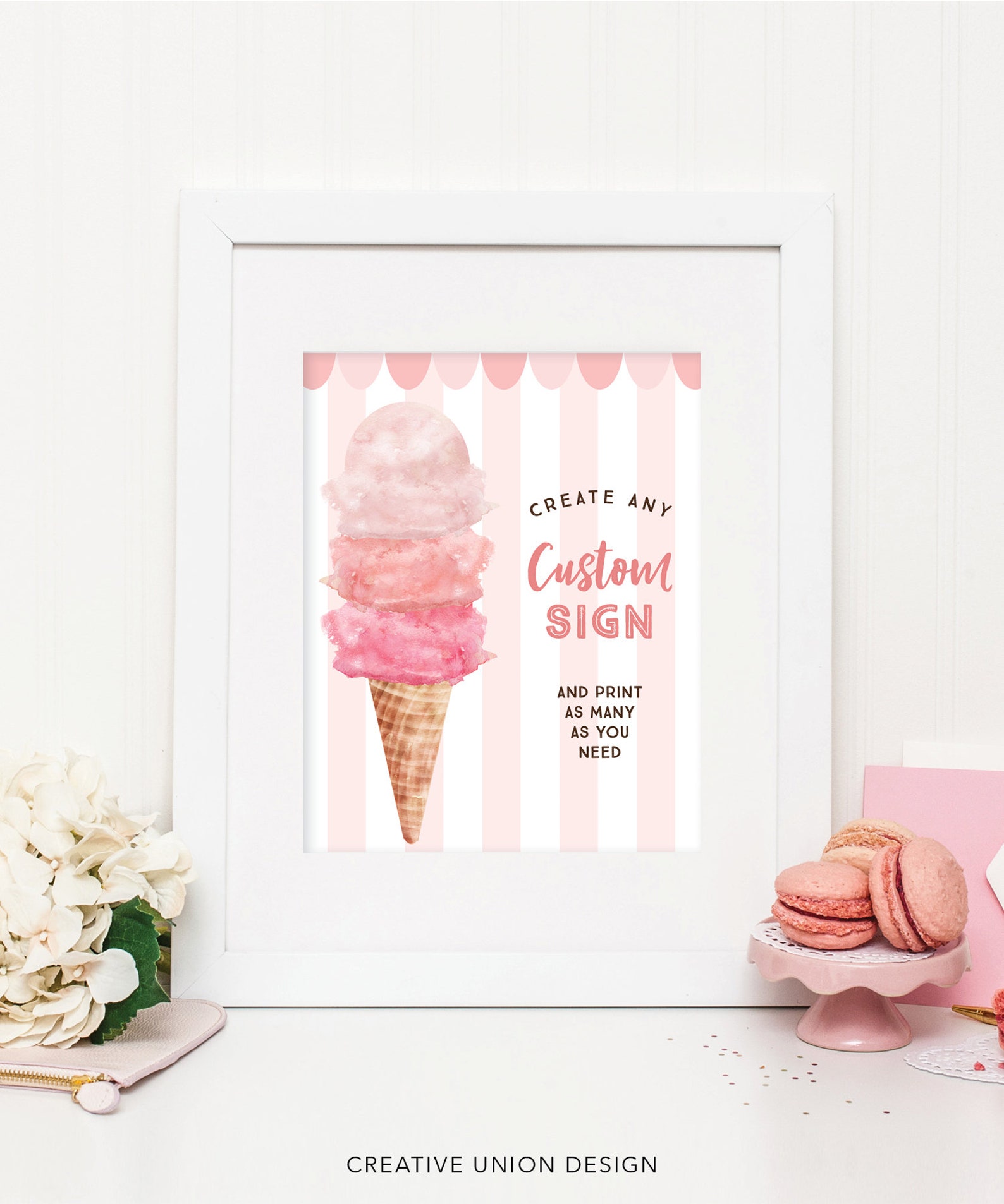 Editable Custom Sign Template, Ice Cream Party, Custom Birthday Party ...