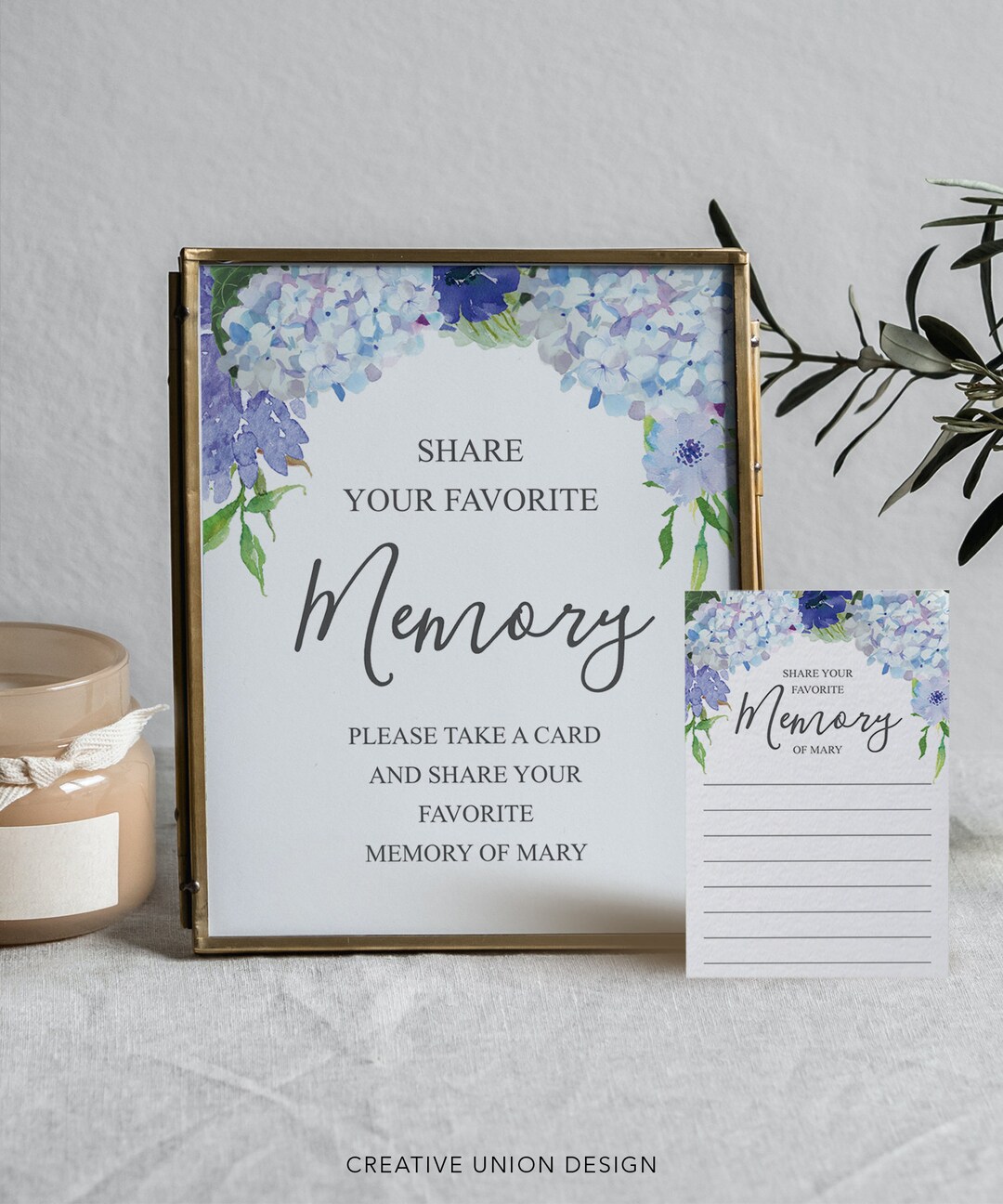 Vintage Blue Hydrangea Share A Memory Card Template, Printable Favorite ...