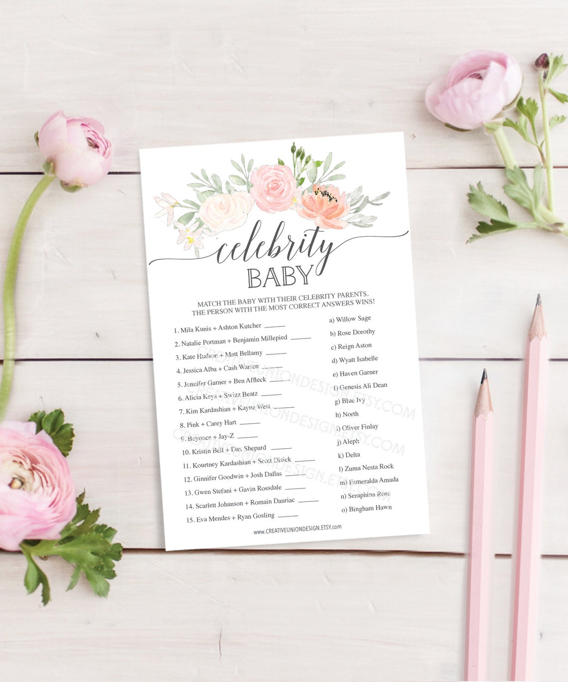 Celebrity Baby Baby Shower Game Baby Shower Games Celebrity - Etsy