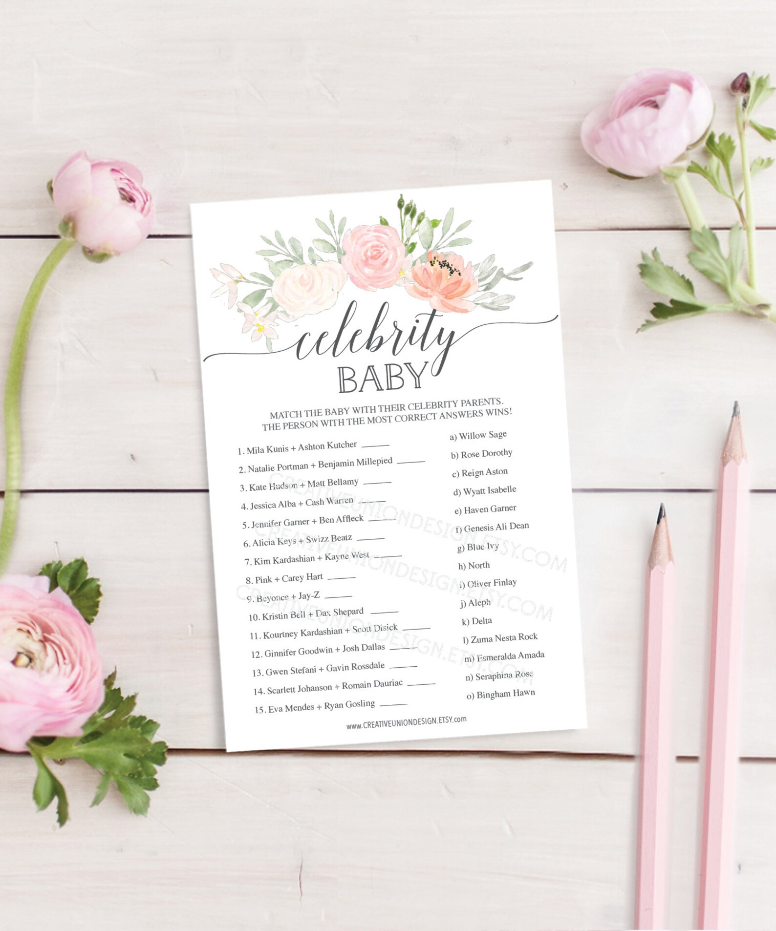 Celebrity Baby Baby Shower Game Baby Shower Games | Etsy