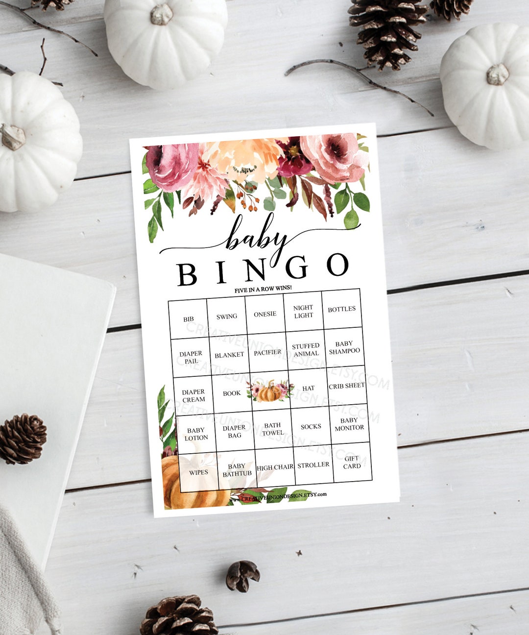 Fall Baby Shower Bingo 60 Unique Game Sheets Baby Shower Games Baby ...