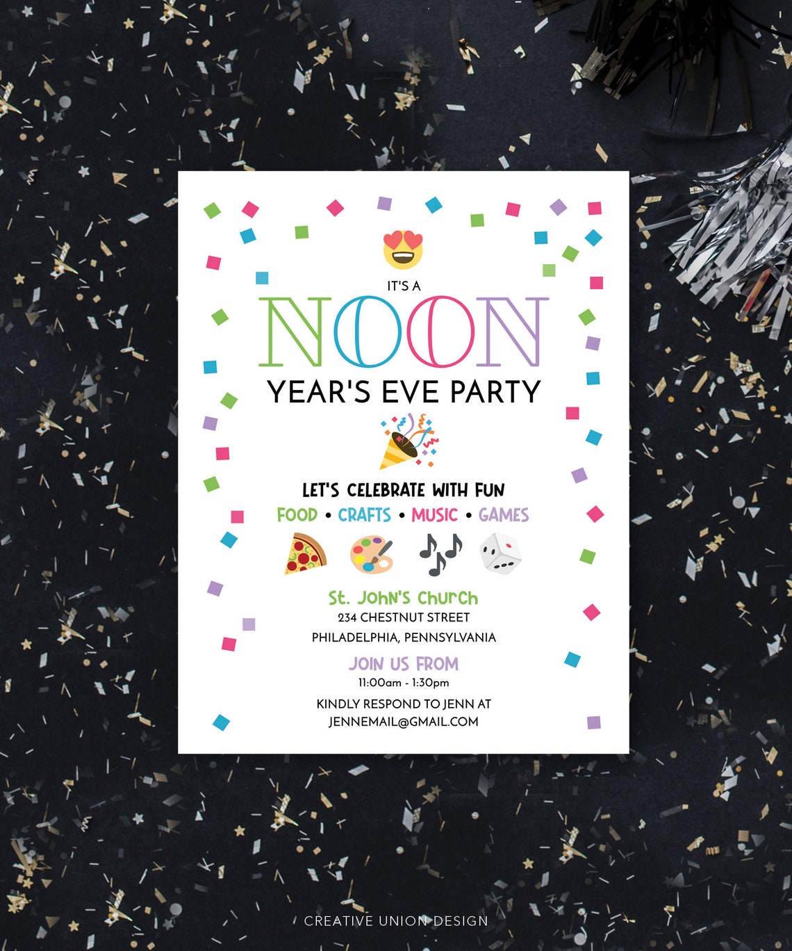 Noon Years Eve Party Flyer Invitation, Printable Holiday Party Invite ...