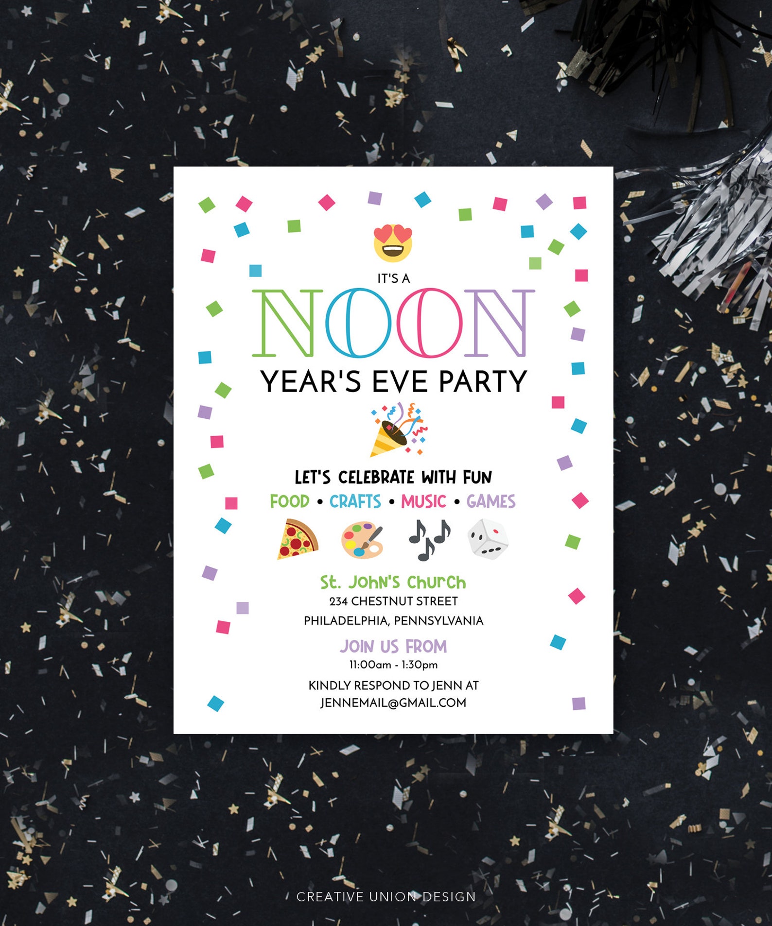 Noon Years Eve Party Flyer Invitation, Printable Holiday Party Invite ...