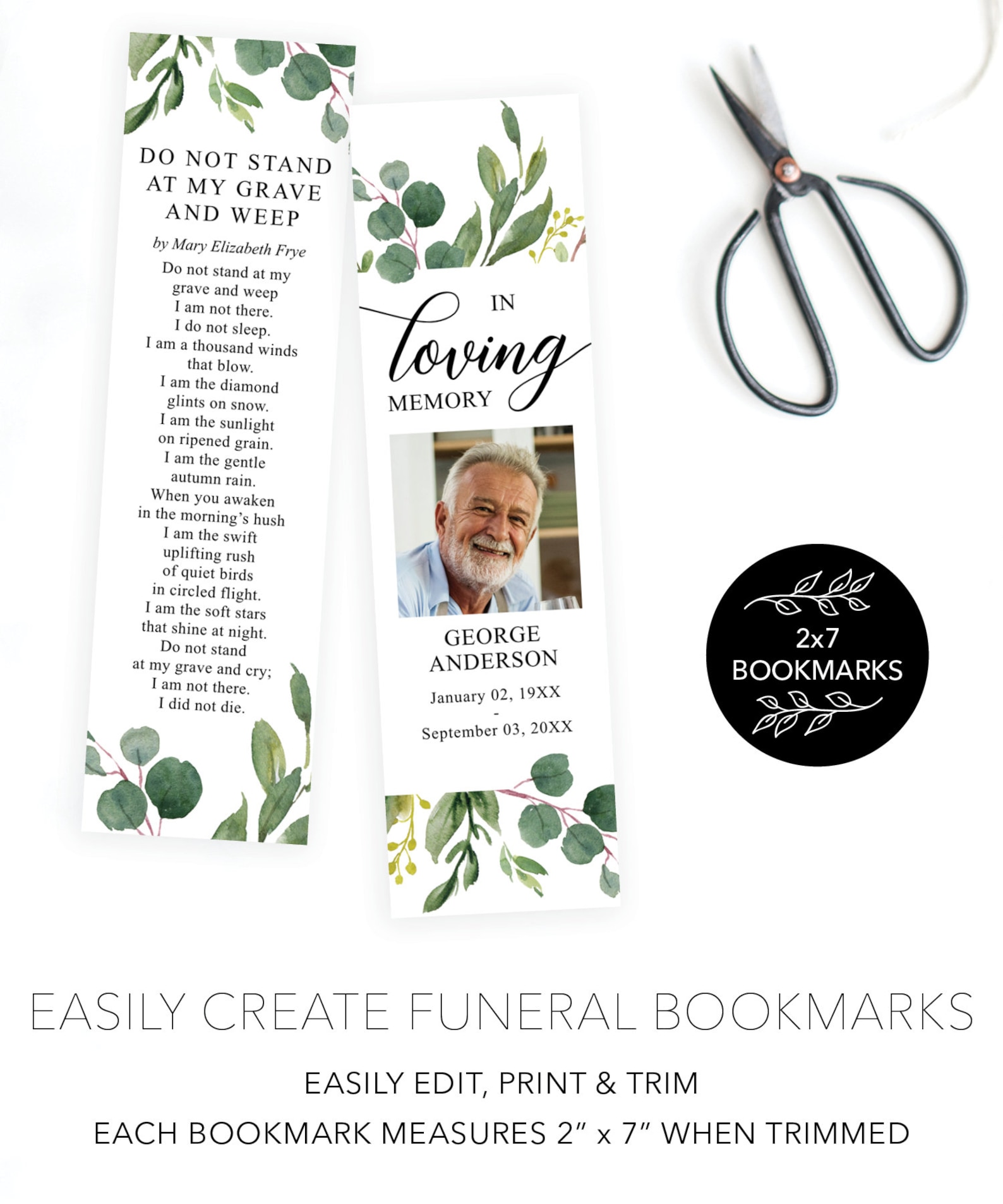 Funeral Bookmark Template Printable Celebration of Life - Etsy