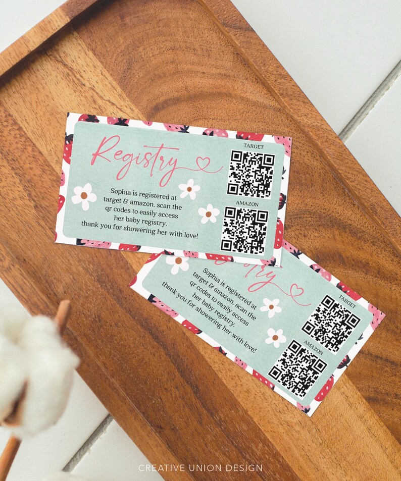 Berry Sweet Baby Shower Registry Card Template, QR Code, Gifts for Baby ...