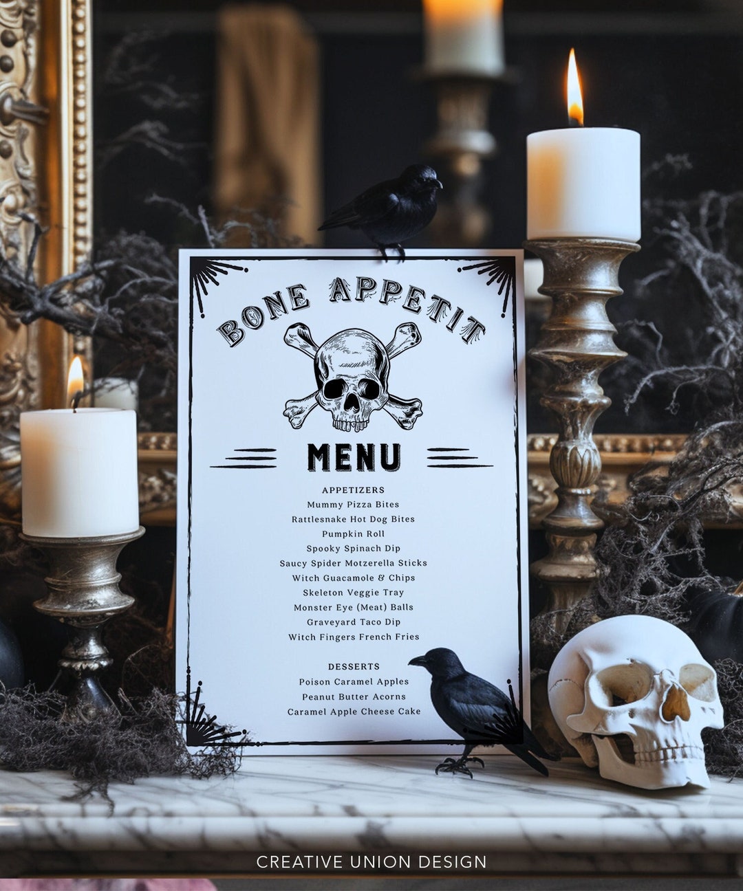 Bone Appetit Menu Sign Template, Printable Halloween Menu Sign, Spooky ...
