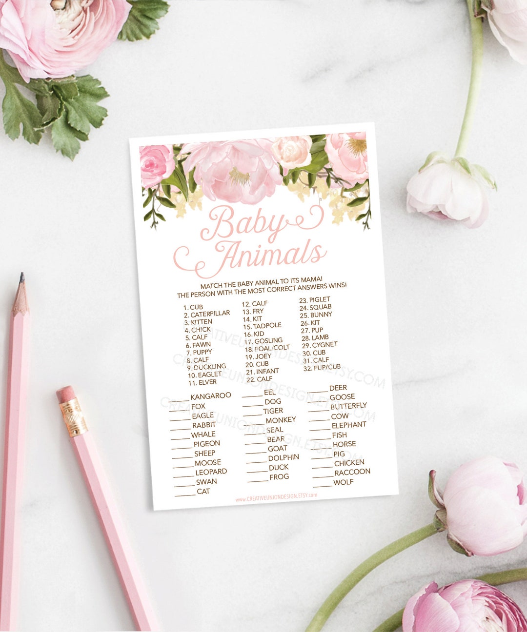 Baby Animals Baby Shower Game, Baby Shower Games, Who's My Mama,girl ...