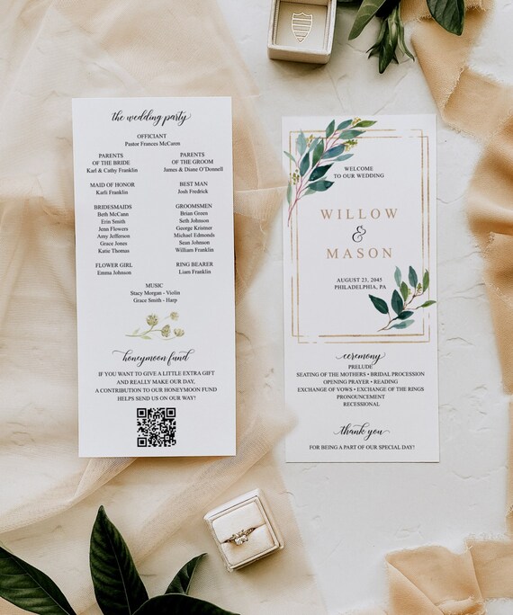 Greenery Wedding Program Template, Simple Programs for Wedding, Wedding Program Printable ...