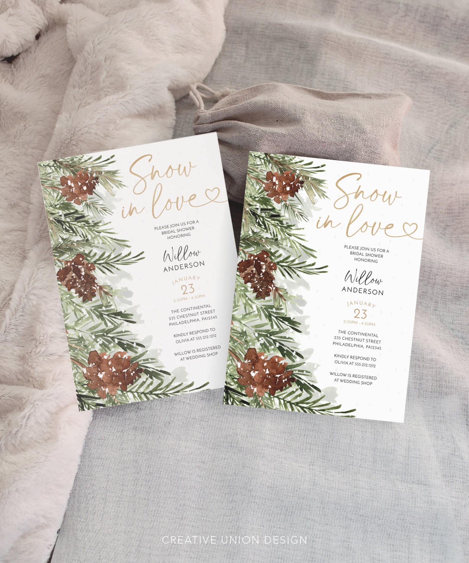 Snow in Love Winter Bridal Shower Invitation Template - Etsy