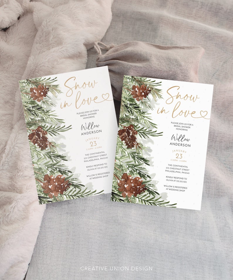 Snow in Love Winter Bridal Shower Invitation Template - Etsy
