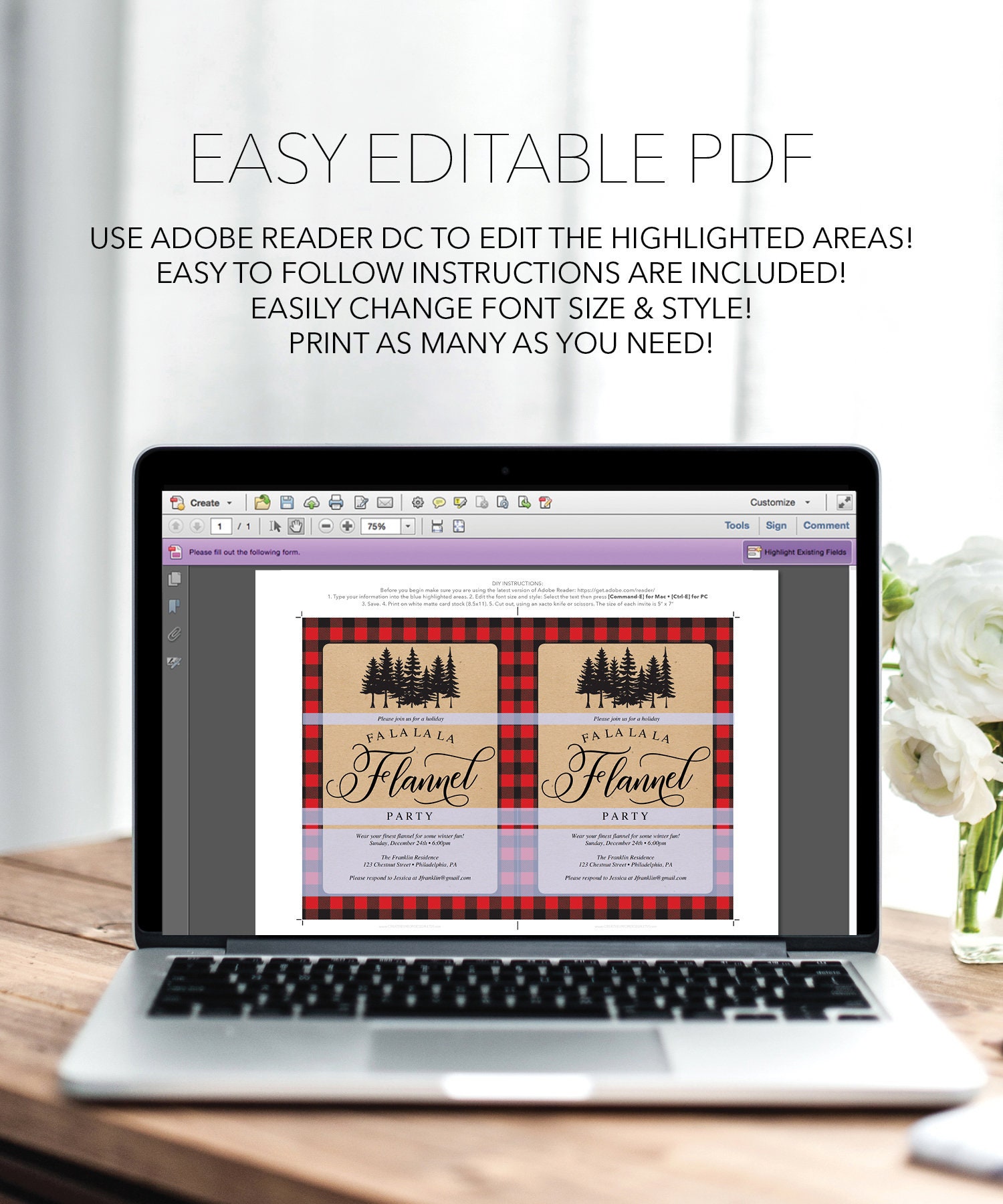 Flannel Christmas Party Invitation Flannel Party Invite | Etsy