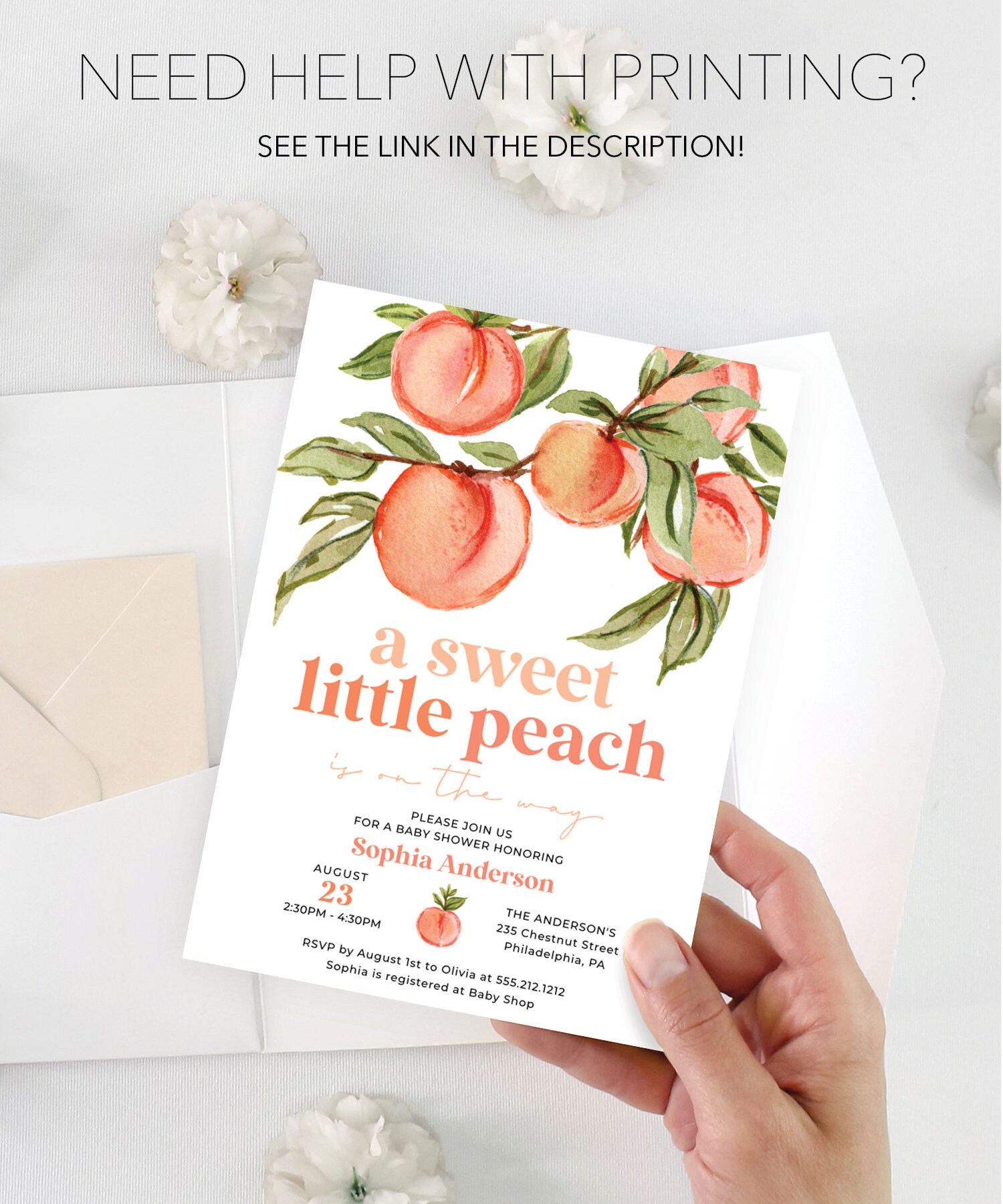 Peach Baby Shower Invitation Set Template, Printable Editable, Thank ...