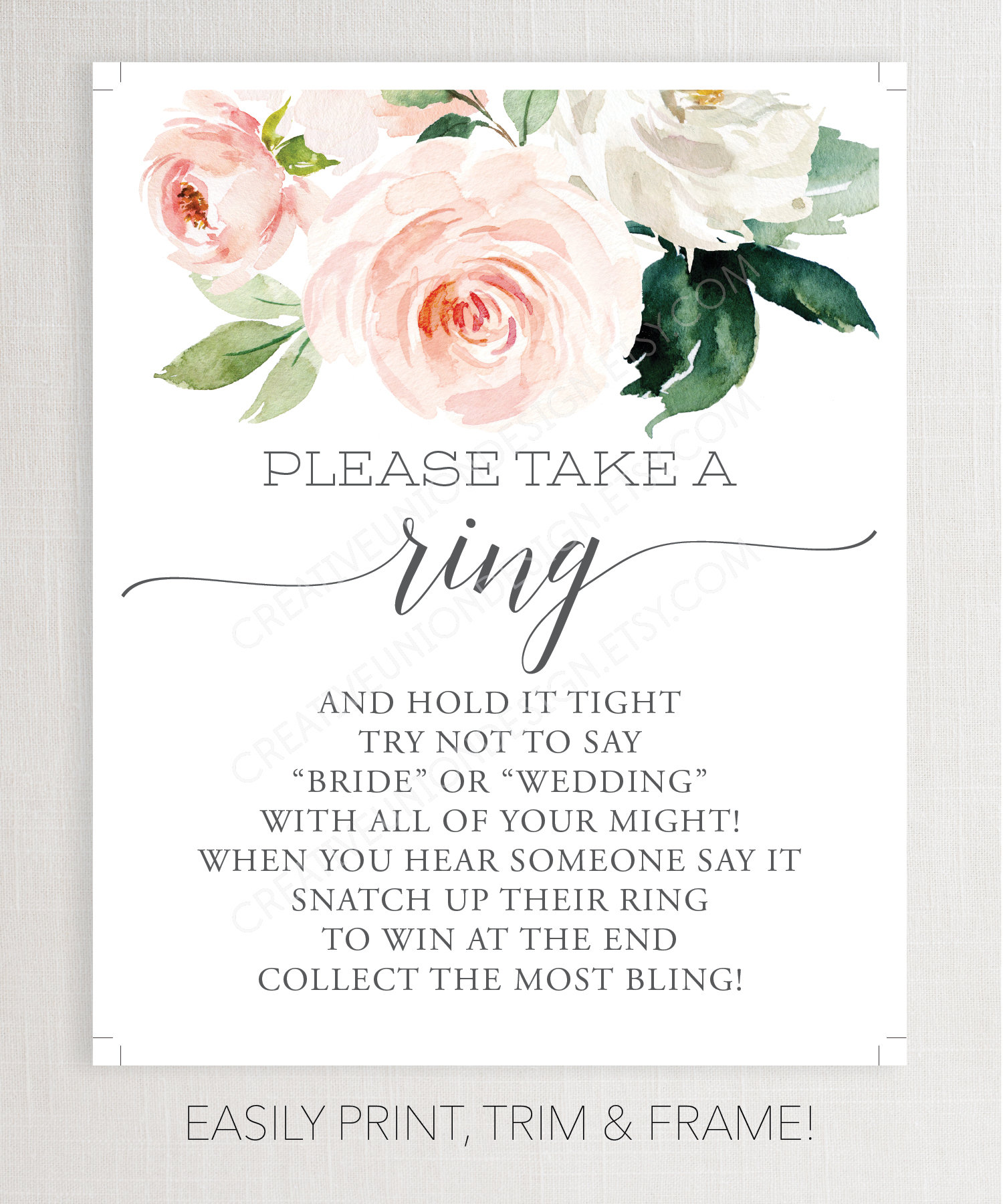 Put A Ring on It Game, Bridal Shower Game, Ring on It Game Sign ...