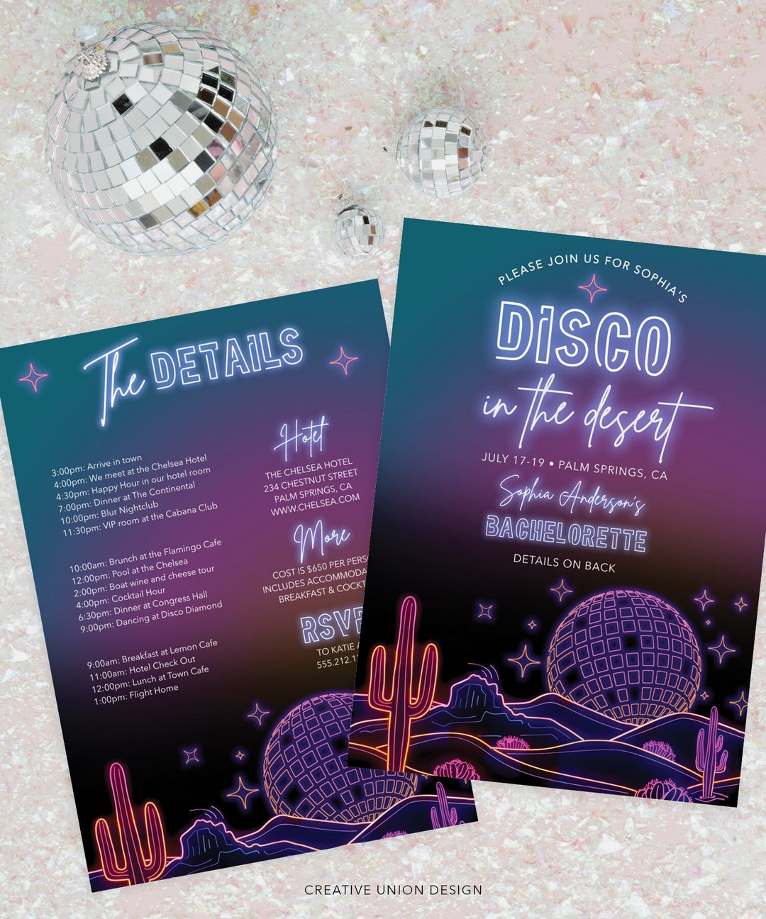 Disco in the Desert Bachelorette Party Invitation and Itinerary ...