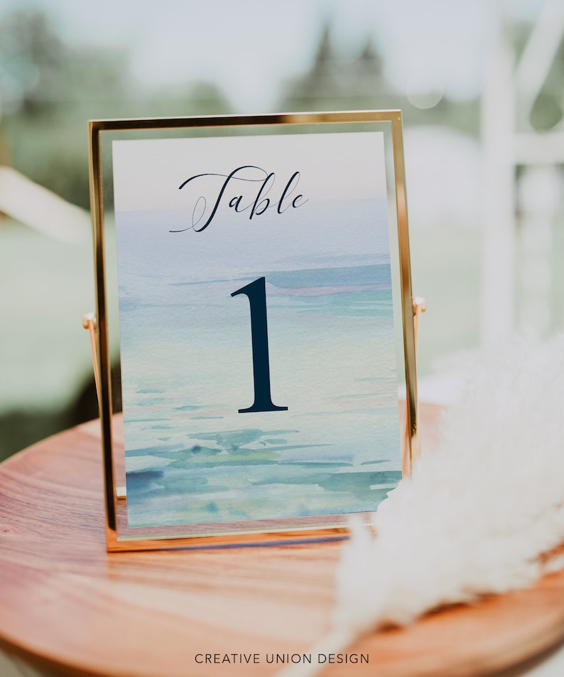 Minimal Beach Wedding Table Numbers, Wedding Table Number Template ...