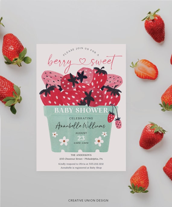 Berry Sweet Baby Shower Invite Template, Strawberry Baby Shower ...