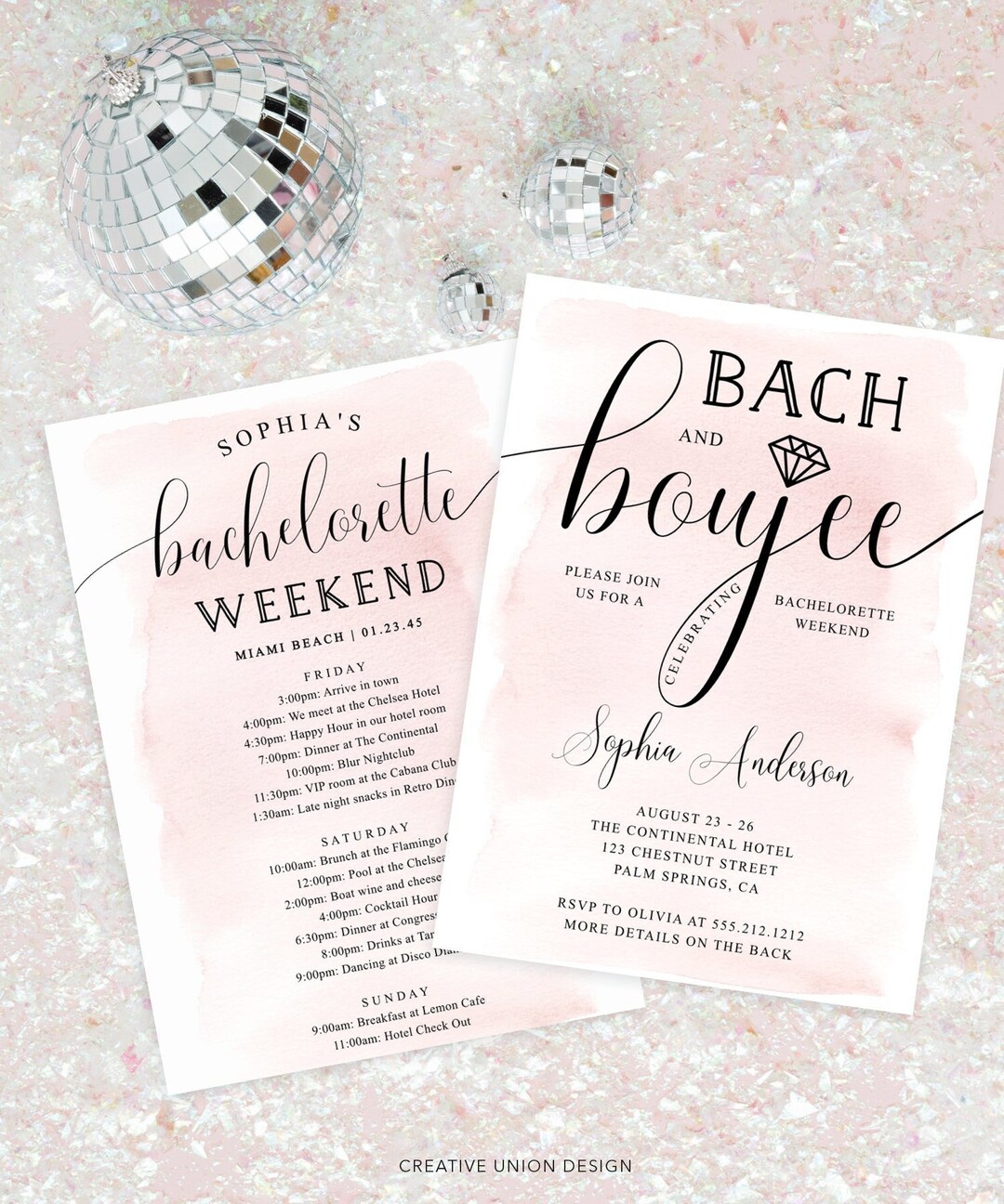 Boujee Bachelorette Party Invitation and Itinerary Template, Bach and ...