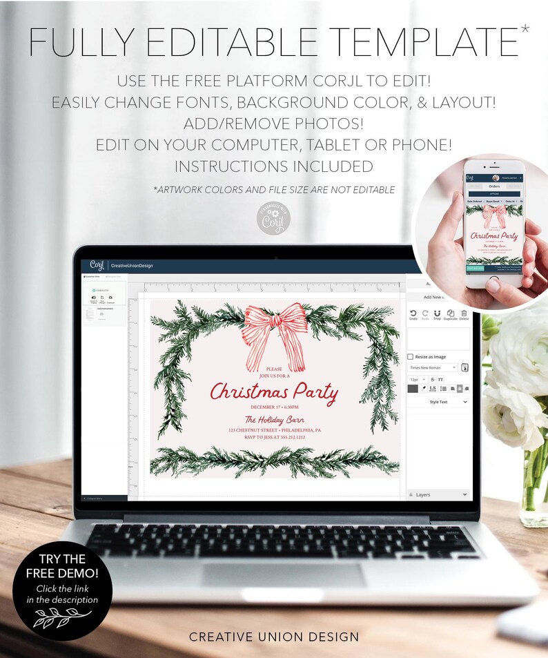 Printable Cottagecore Christmas Party Invitation Template - Editable ...