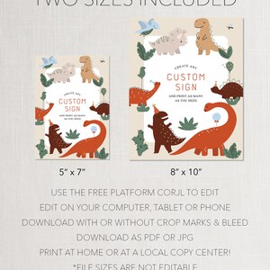 Editable Custom Sign Template, Cute Dinosaur Sign, Favors, Gifts and ...